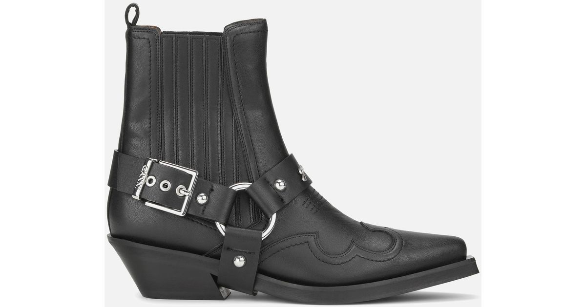 Ganni Fitted Leather Western Boots in Brown | Lyst