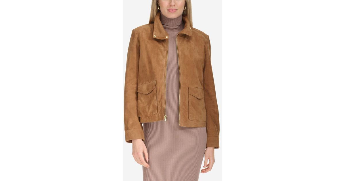 Cole Haan Women's Zip-front Suede Jacket in Brown | Lyst