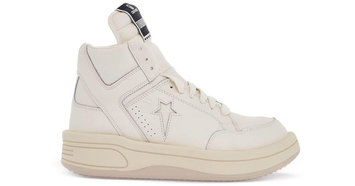 Rick Owens High Leather Sneakers With Embroidered Star in White | Lyst