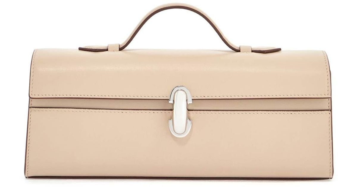SAVETTE Ivory Calfskin Slim Pouch With Metal Closure And Handle in ...