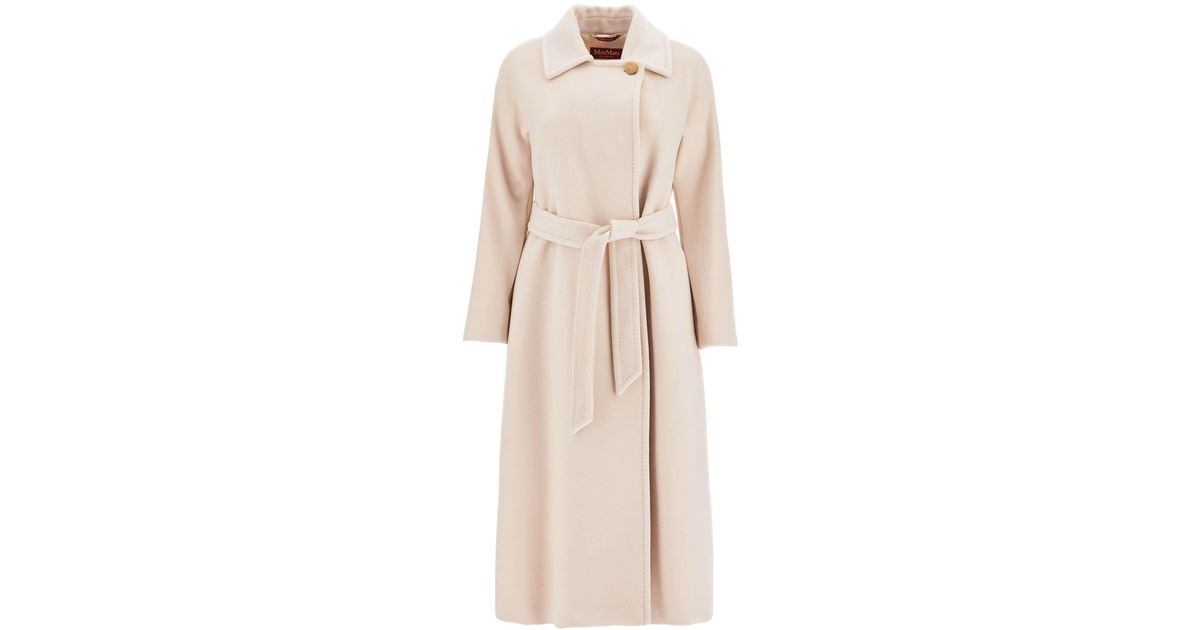 Max Mara 'Baby' Double-Breasted Coat in Natural | Lyst
