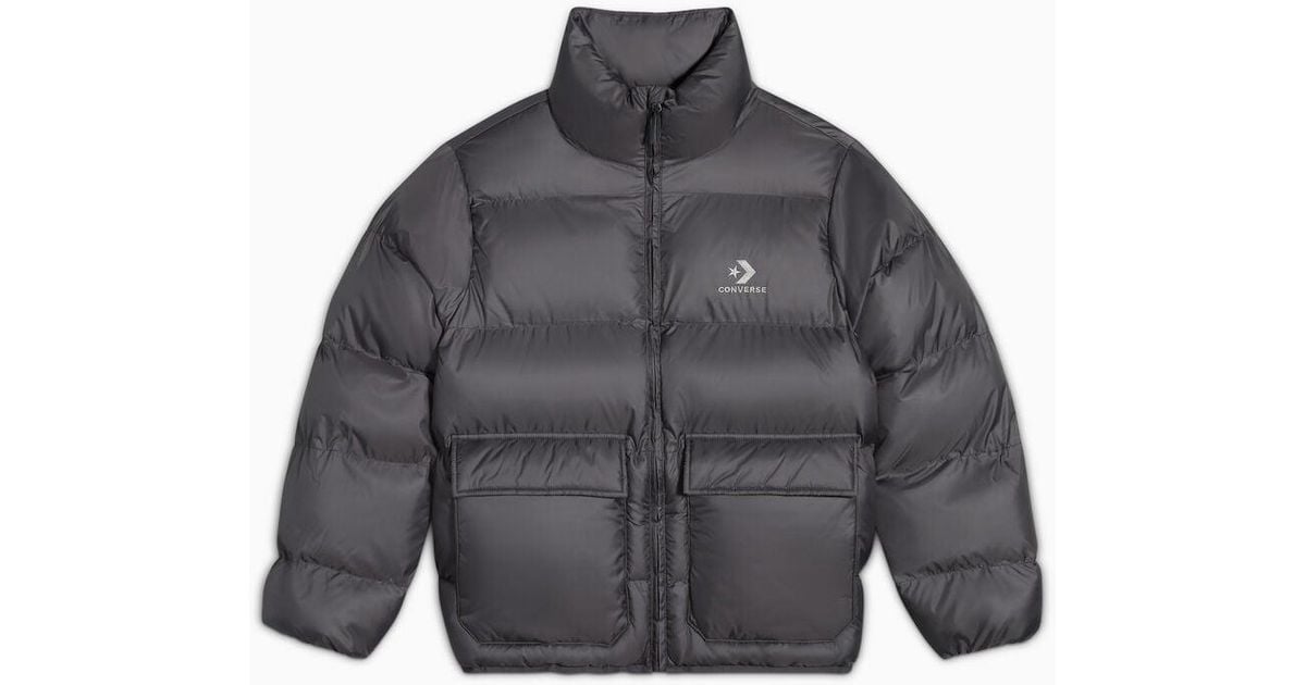 Converse Pocket Puffer Jacket in Grey | Lyst UK