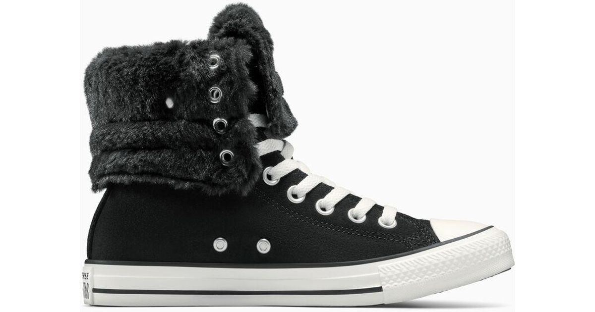Converse Chuck Taylor All Star Fold Over Xhi Faux Fur in Black | Lyst UK