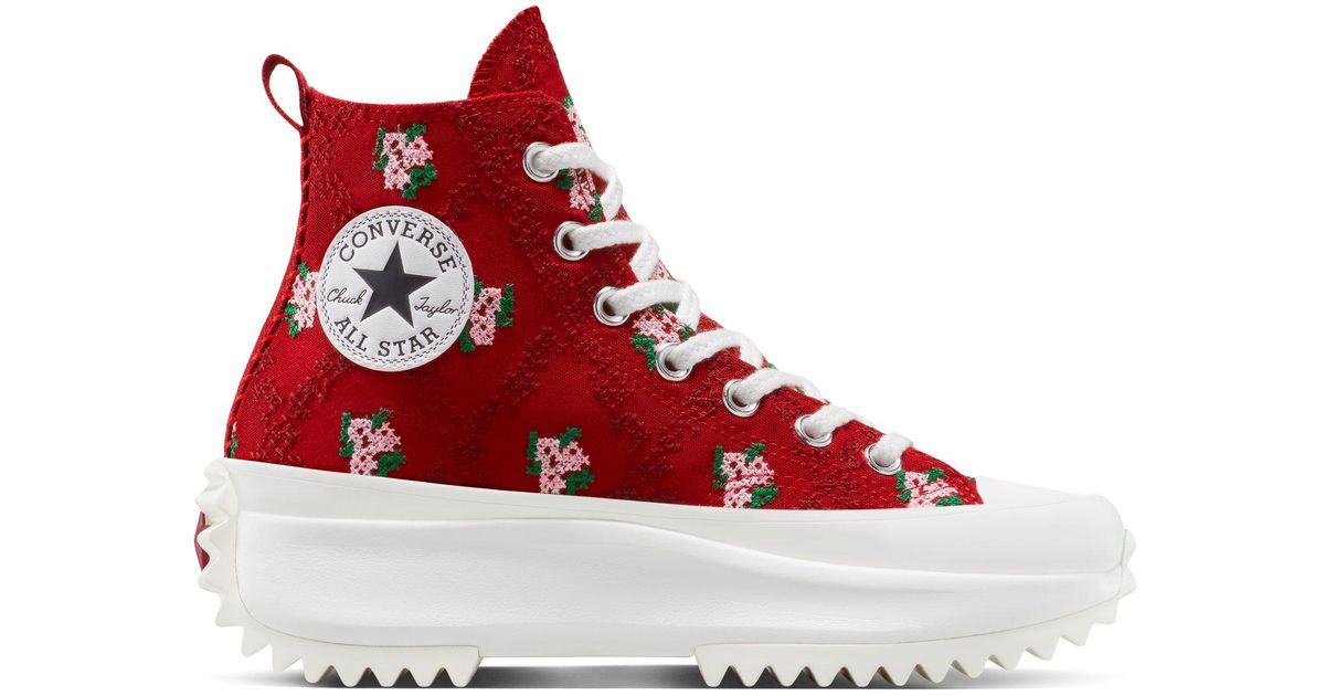 Converse Run Star Hike Platform Rose Cross Stitch Canvas For in Red | Lyst