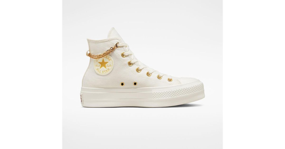 Converse Chuck Taylor All Star Lift Platform Gold Chain in White | Lyst UK
