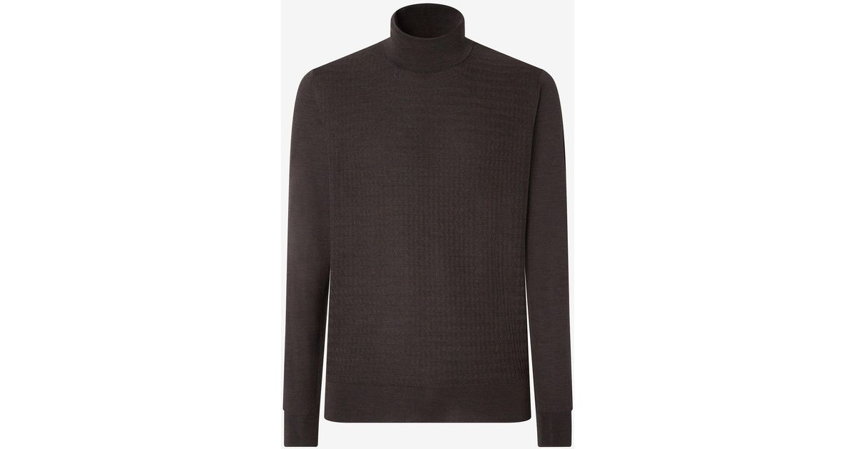 Corneliani Ultra-Fine 120's Wool Turtleneck With Wavy Stitch in Black ...