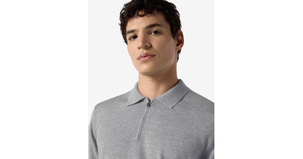 Corneliani Light Melange Zip-Up Extra Fine Wool Polo Shirt in Grey for ...