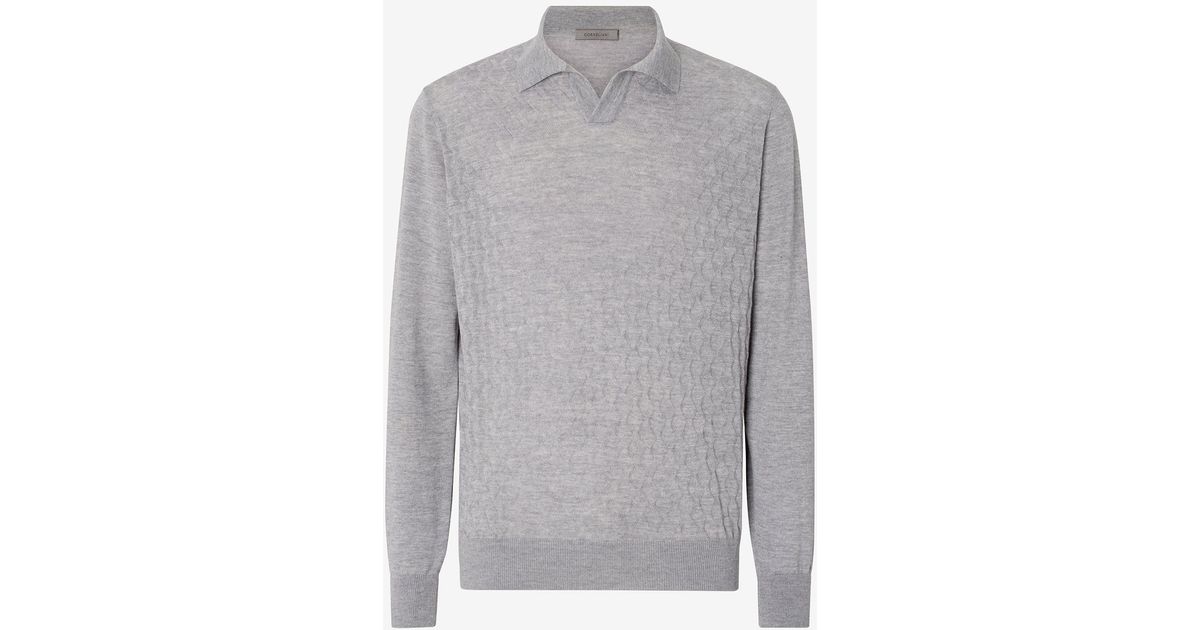 Corneliani Light Buttonless Extra Fine Wool Polo Shirt in Grey for Men ...