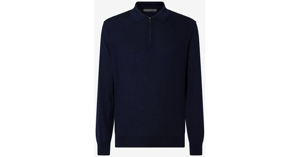Corneliani Zip-Up Extra Fine Wool Polo Shirt in Blue for Men | Lyst UK