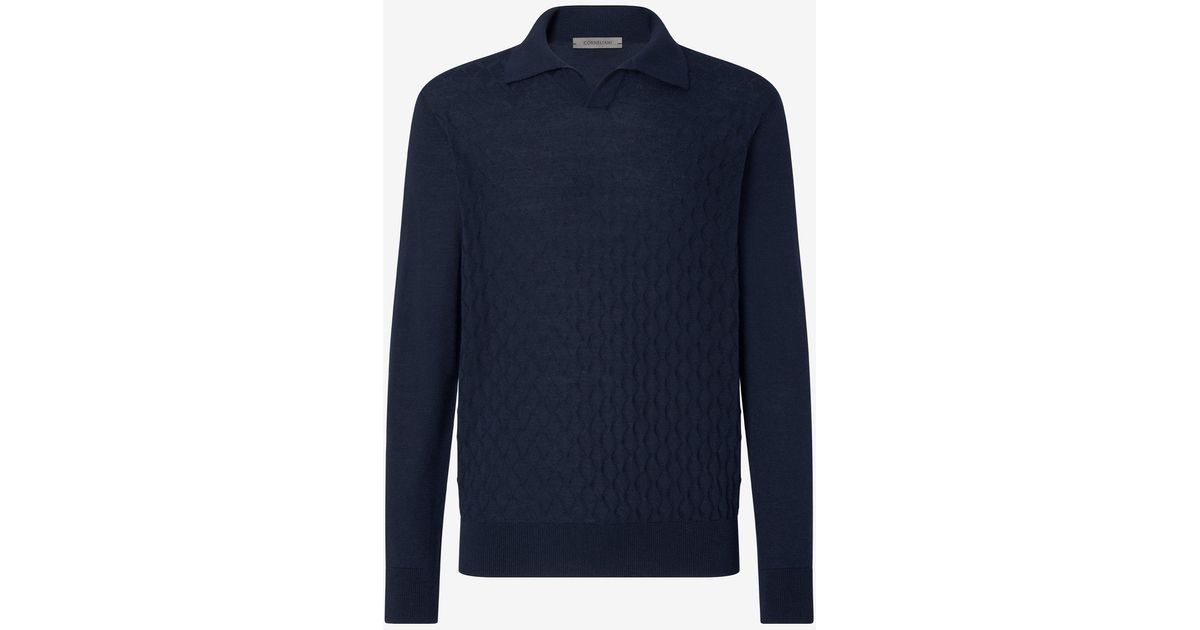 Corneliani Buttonless Extra Fine Wool Polo Shirt in Blue for Men | Lyst UK