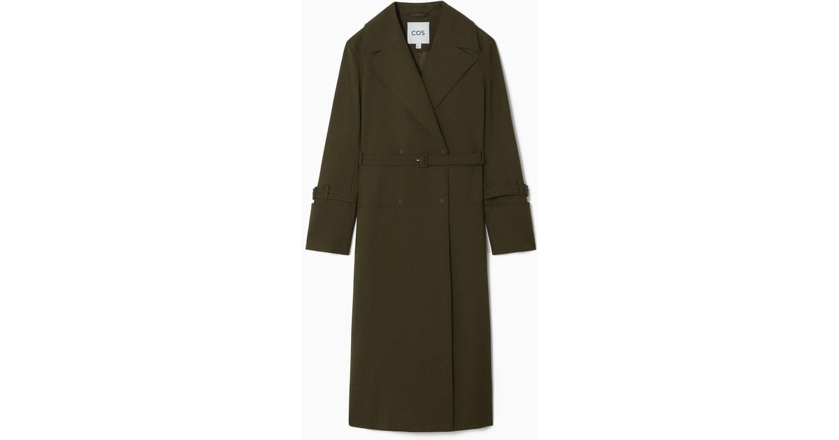 COS Double-breasted Wool-blend Trench Coat in Green | Lyst