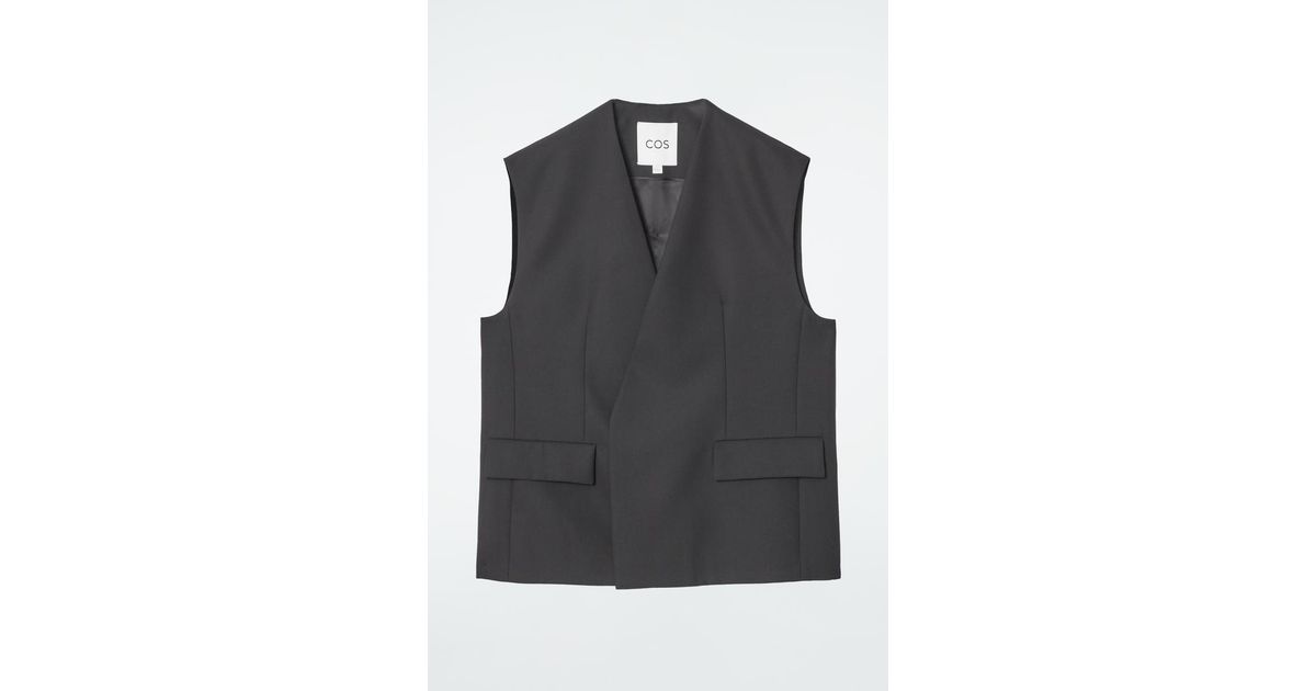 COS Longline Wool-blend Twill Waistcoat in Black | Lyst