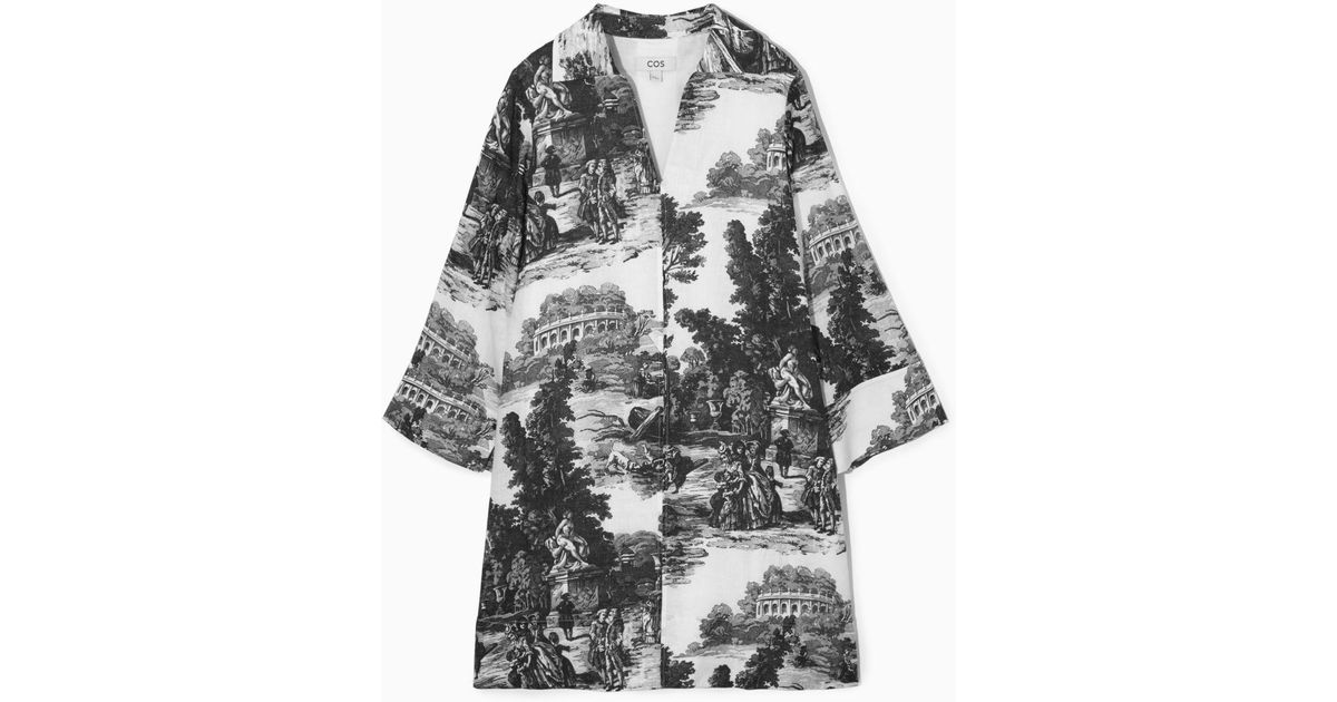 COS French Toile Linen Dress in Gray | Lyst