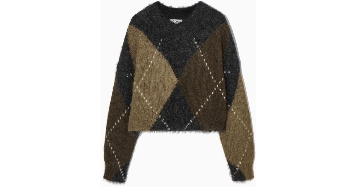 COS Cropped V-neck Mohair Sweater in Black | Lyst