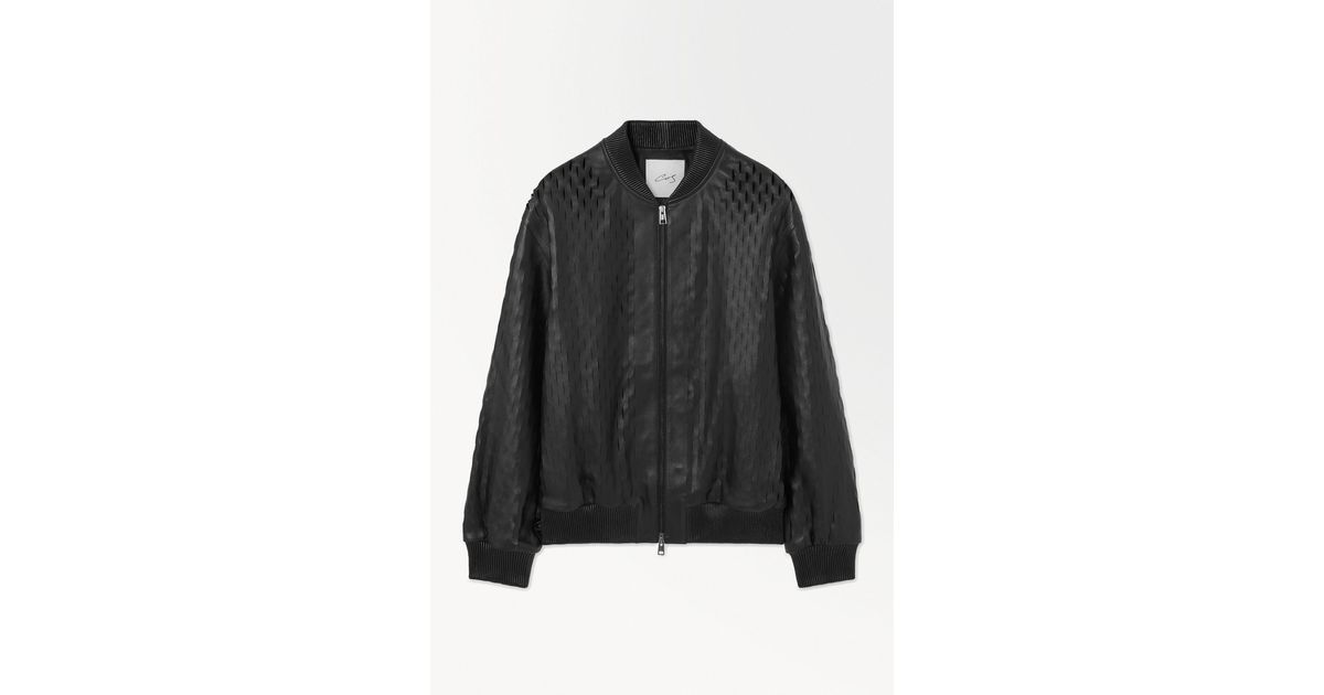 COS The Perforated Leather Bomber Jacket in Black for Men | Lyst