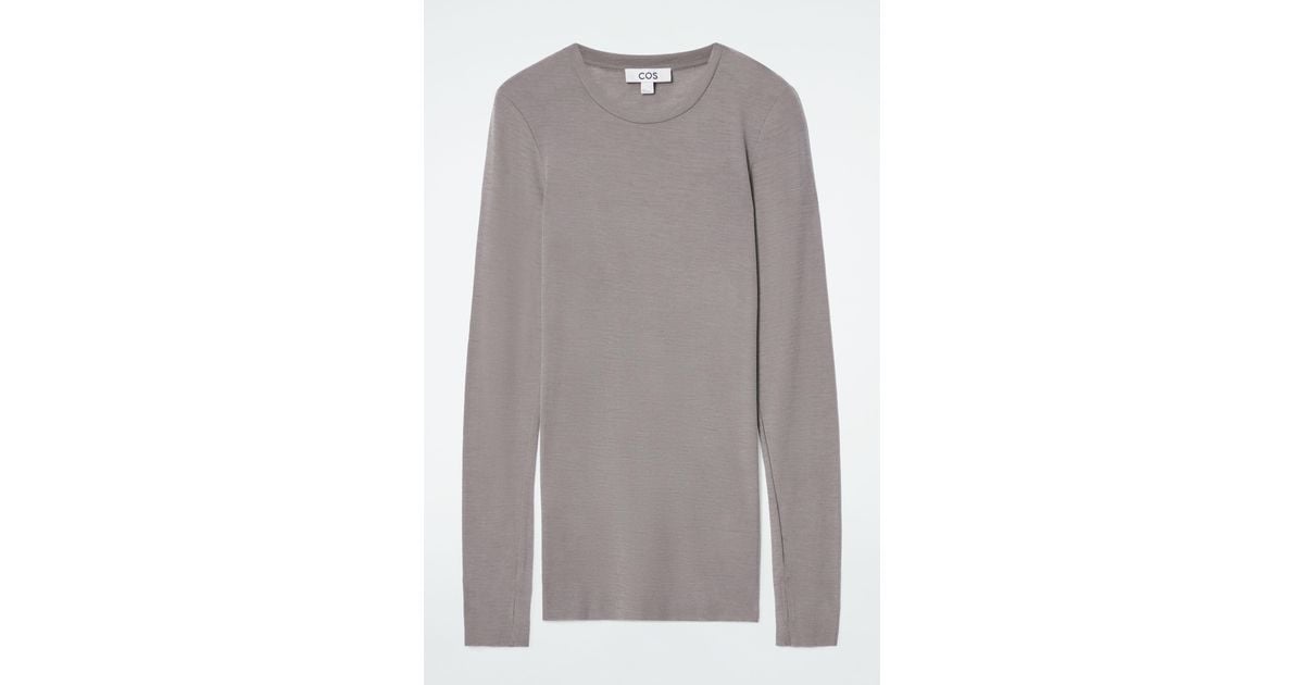 COS Crew-neck Merino Wool Top in Grey | Lyst UK