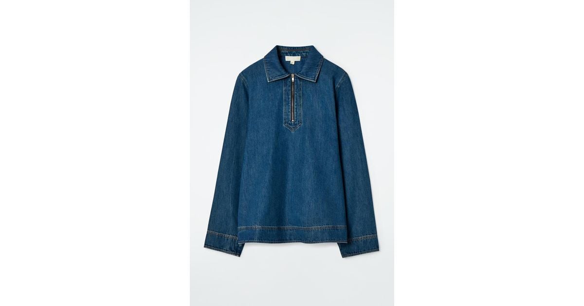 COS Denim Half-Zip Blouse in Blue | Lyst