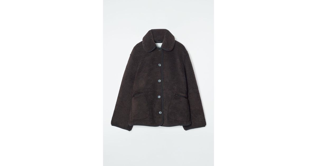 COS Collared Faux Shearling Jacket in Black | Lyst