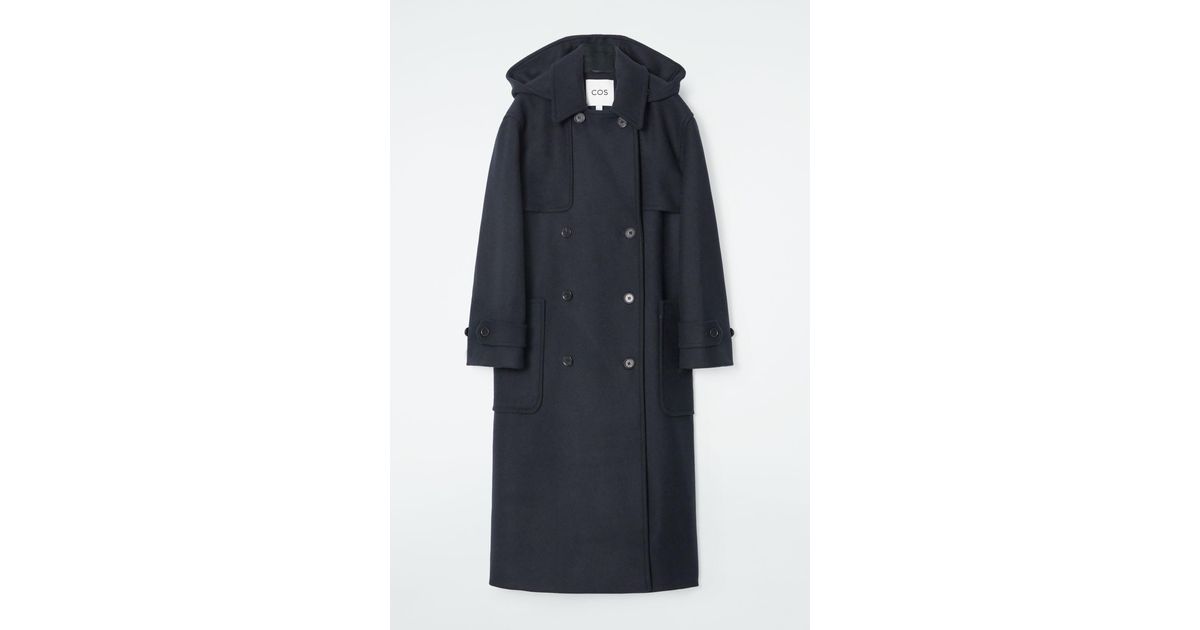 COS Hooded Wool Duffle Coat in Blue | Lyst