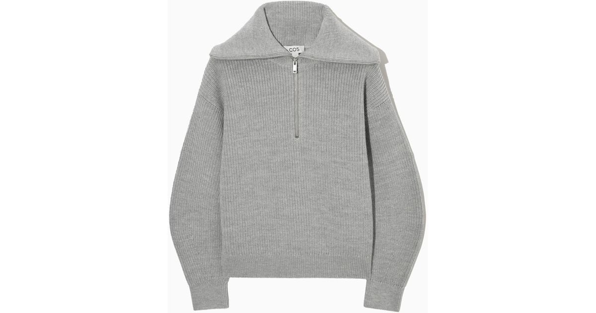 COS Wool And Cotton Half-zip Jumper in Gray | Lyst