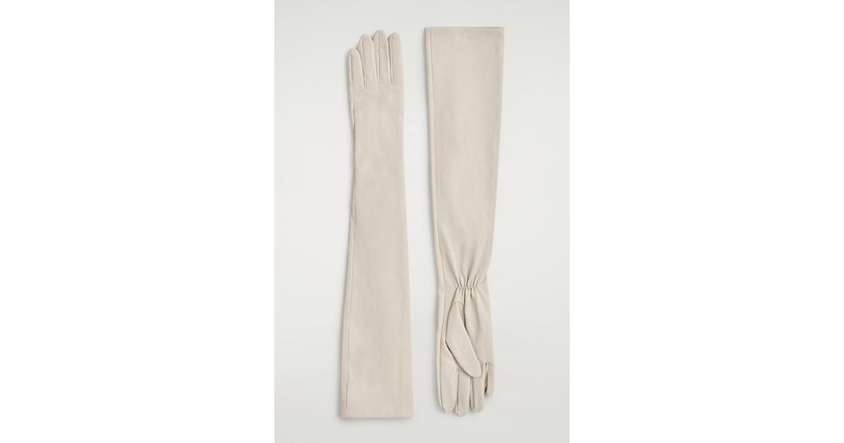 COS Elongated Nappa Gloves in White | Lyst