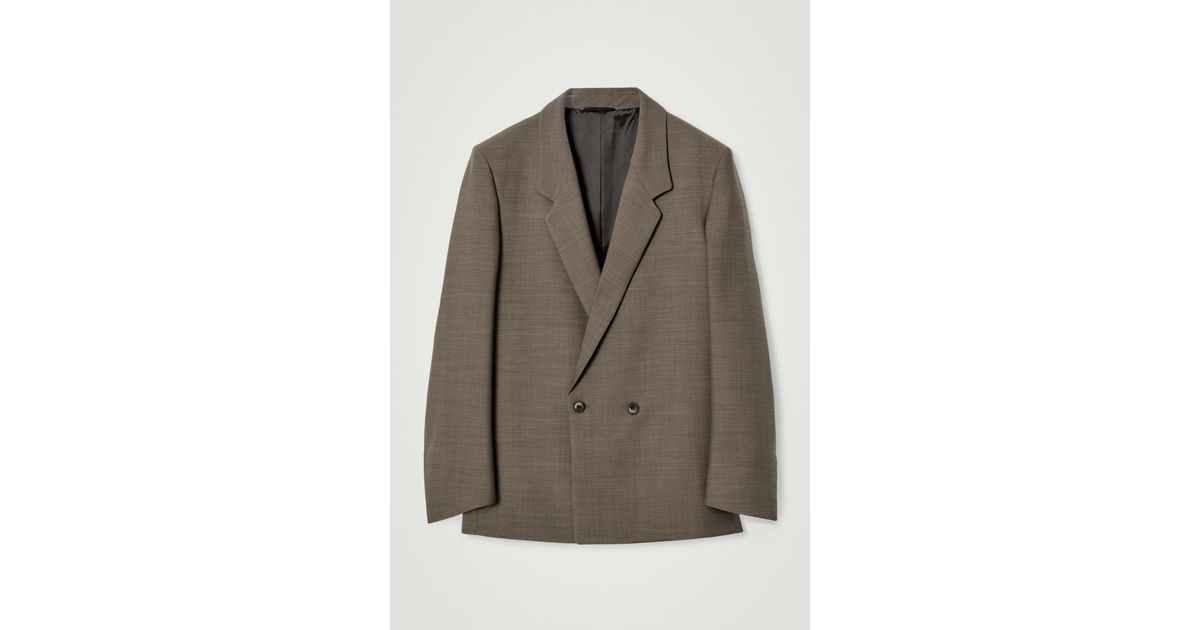 COS Relaxed Double-breasted Wool-blend Blazer in Brown for Men | Lyst