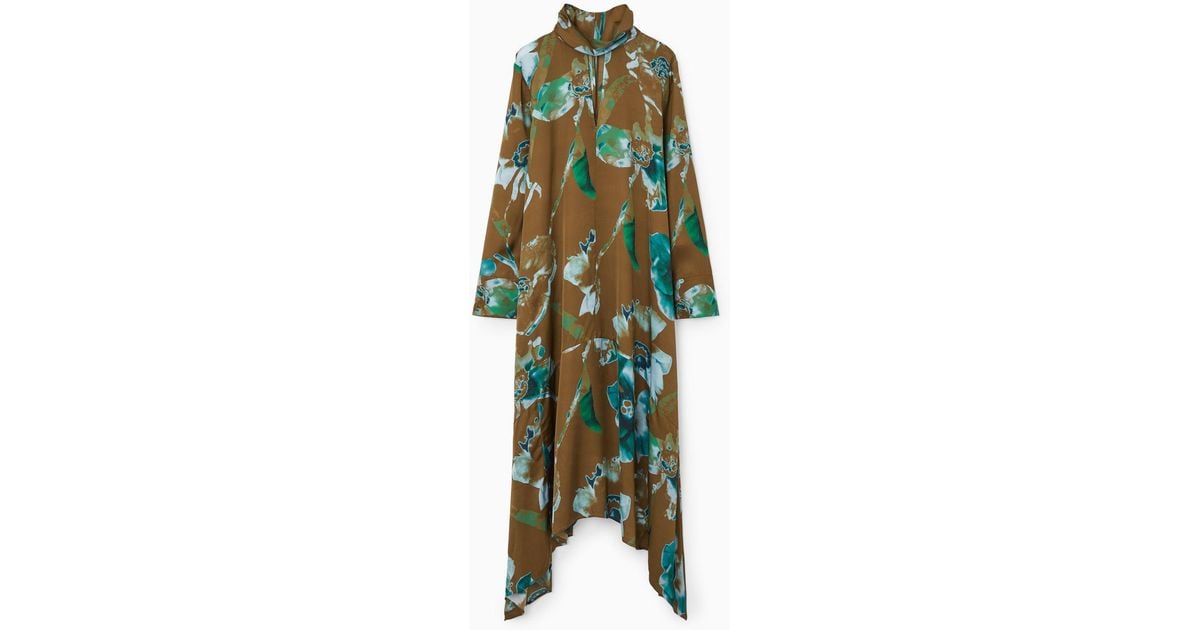 COS Asymmetric Tortoiseshell-print Dress in Green | Lyst
