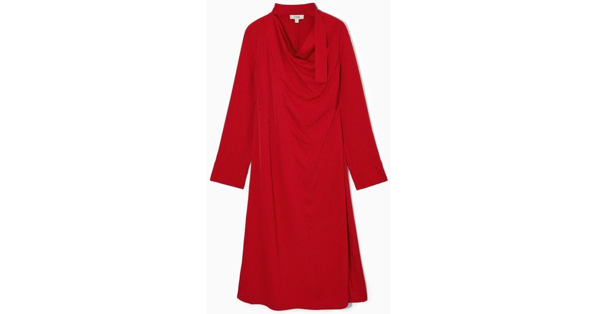 COS Scarf-detail Draped Midi Dress in Red | Lyst