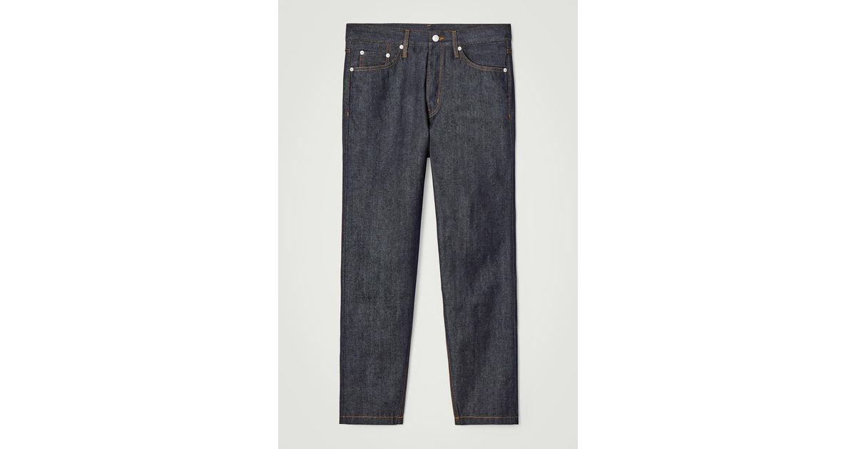 COS Margin Raw Selvedge Tapered Jeans in Blue for Men | Lyst