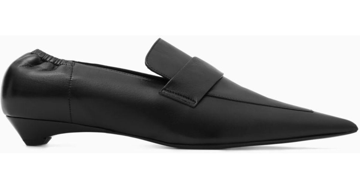 COS Pointed Leather Kitten-heel Loafers in Black | Lyst