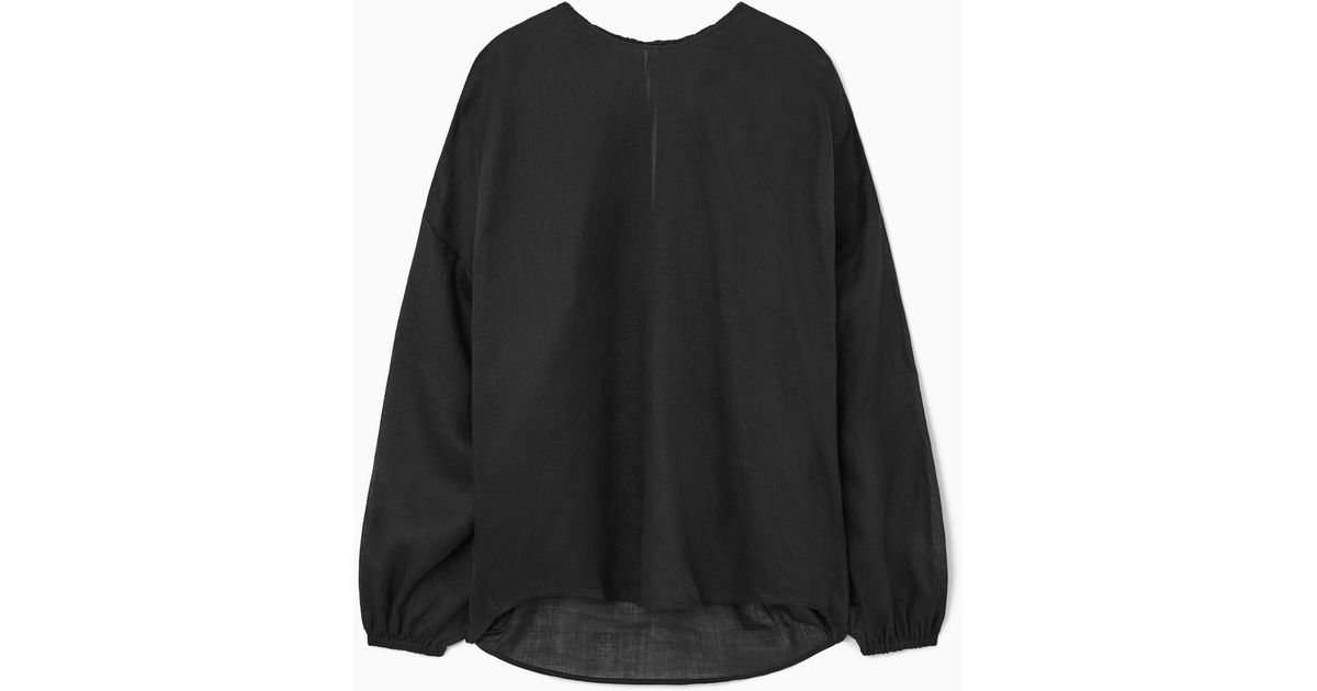 COS Tie-back Ramie Blouse in Black | Lyst