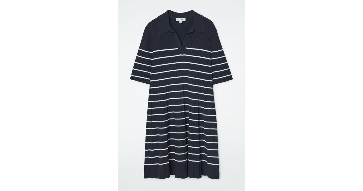 COS Striped Knitted Mini Polo Dress in Blue | Lyst