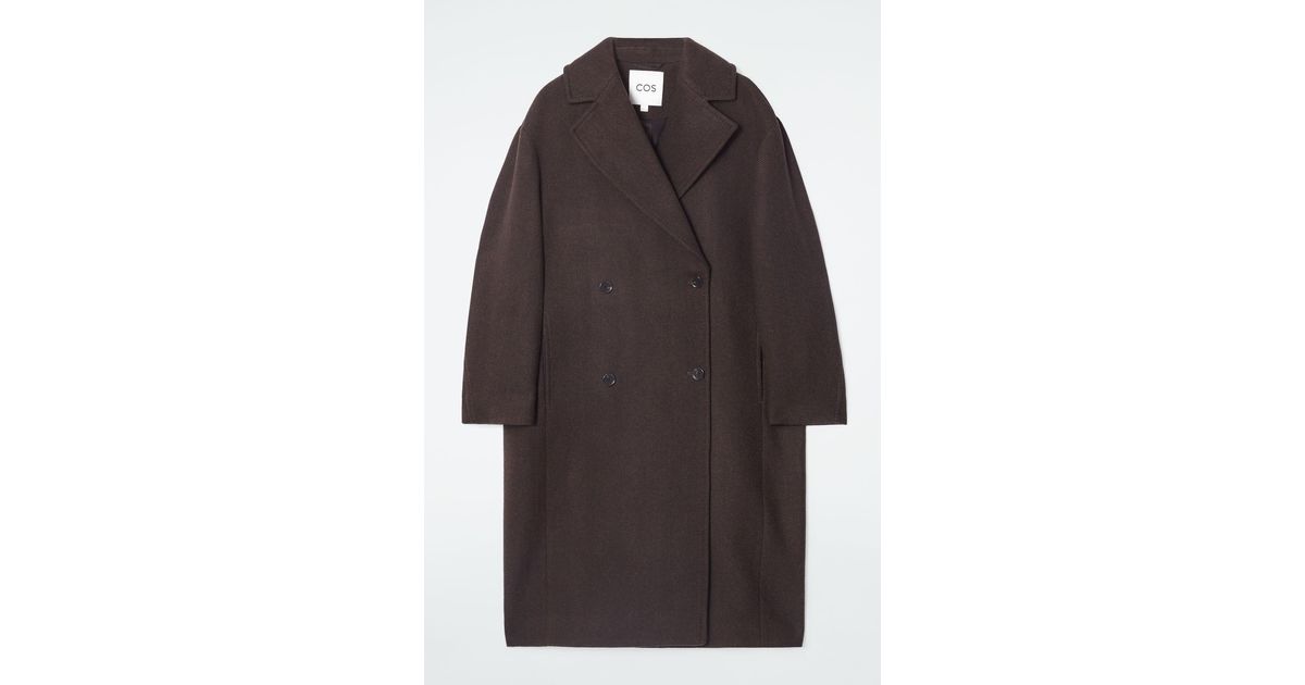 COS Double-breasted Wool-herringbone Coat in Brown | Lyst