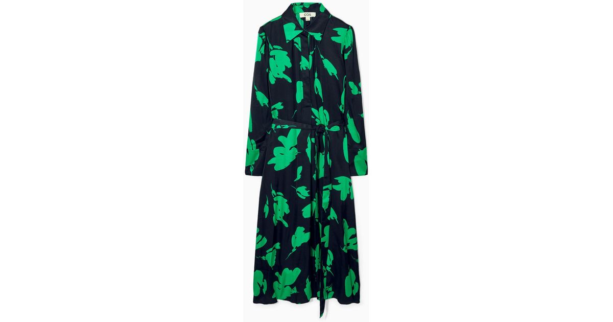 COS Belted Printed Midi Dress in Green | Lyst