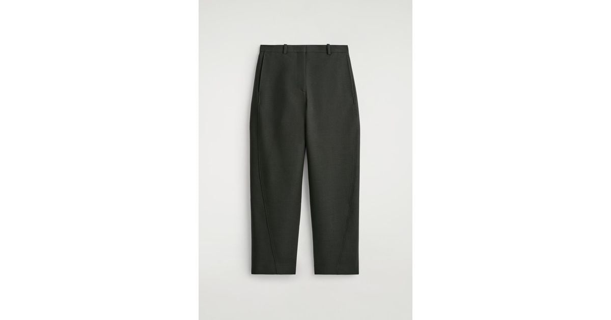 COS Cropped Wool Barrel-Leg Pants in Green | Lyst UK