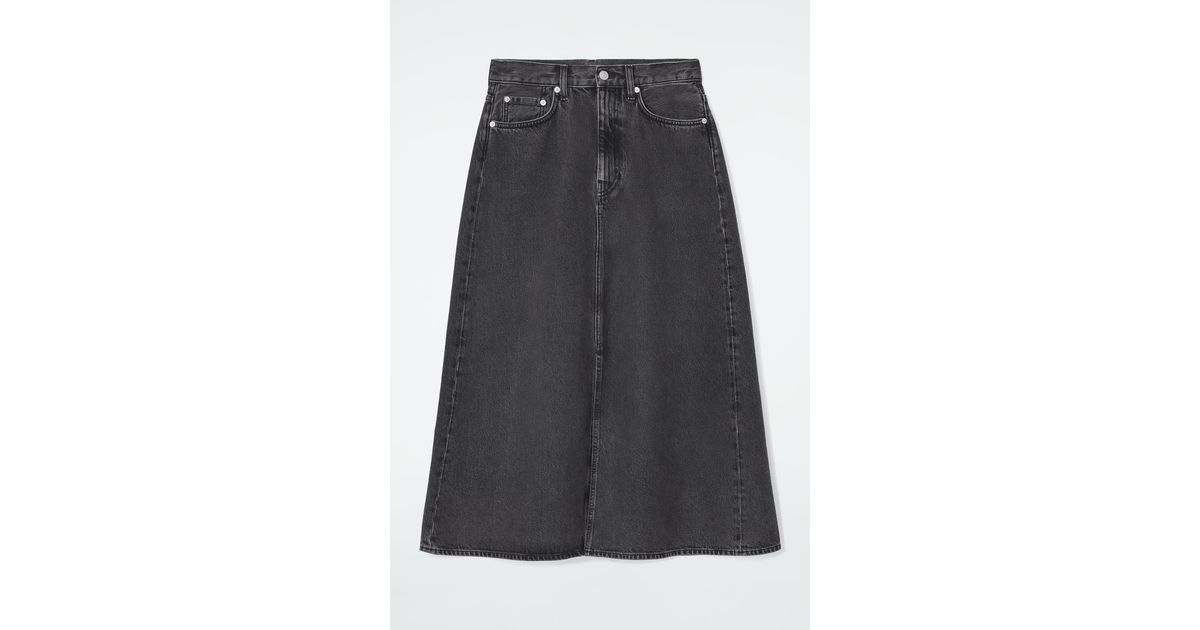 COS A-line Denim Midi Skirt in Gray | Lyst