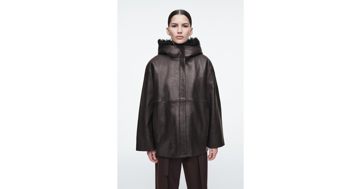 COS Shearling-lined Nappa Hooded Jacket in Black | Lyst