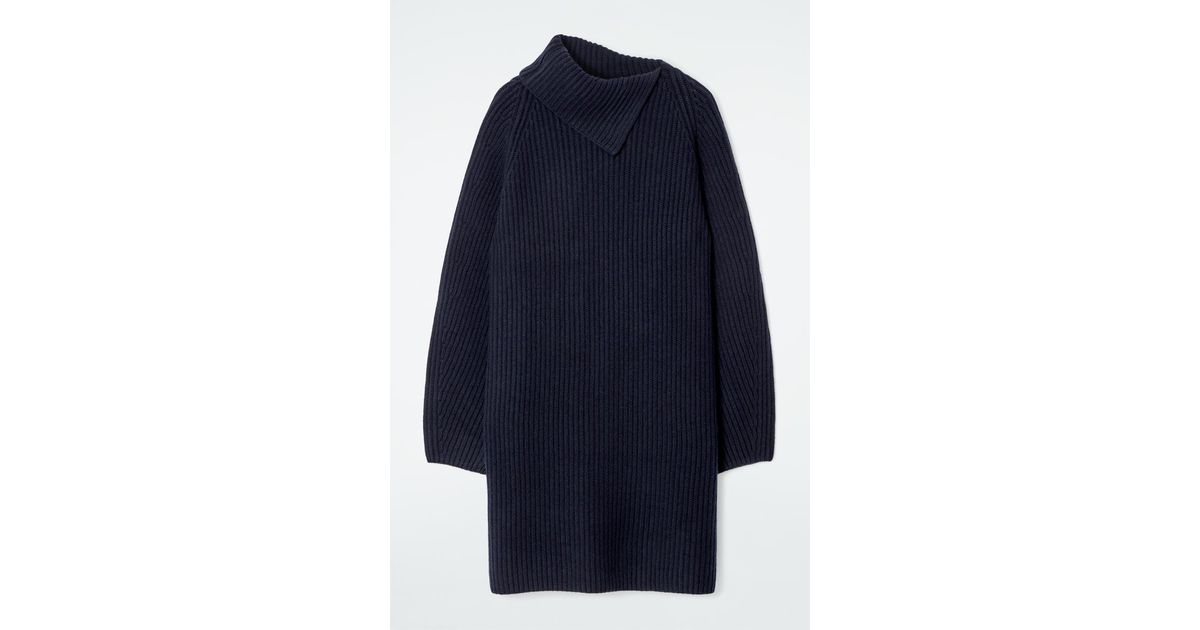 COS Wrap-Collar Wool Dress in Blue | Lyst