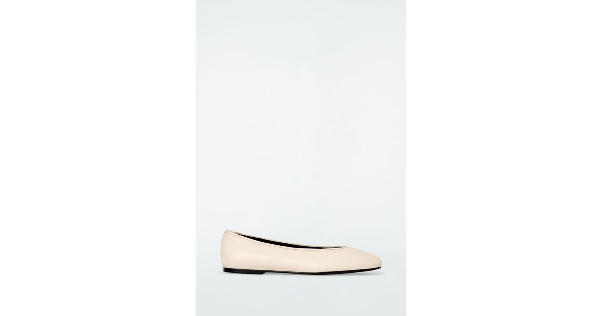 COS Leather Ballerina Flats in White | Lyst