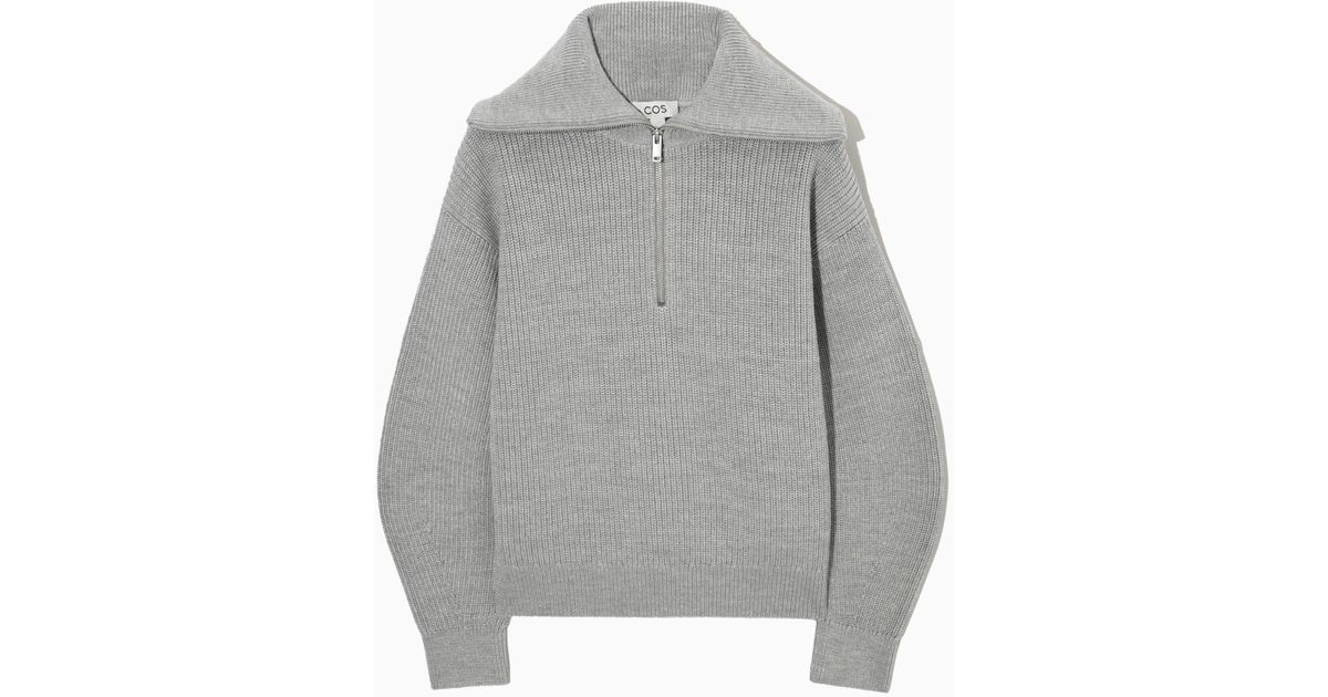 COS Wool And Cotton Half-zip Jumper in Grey | Lyst UK