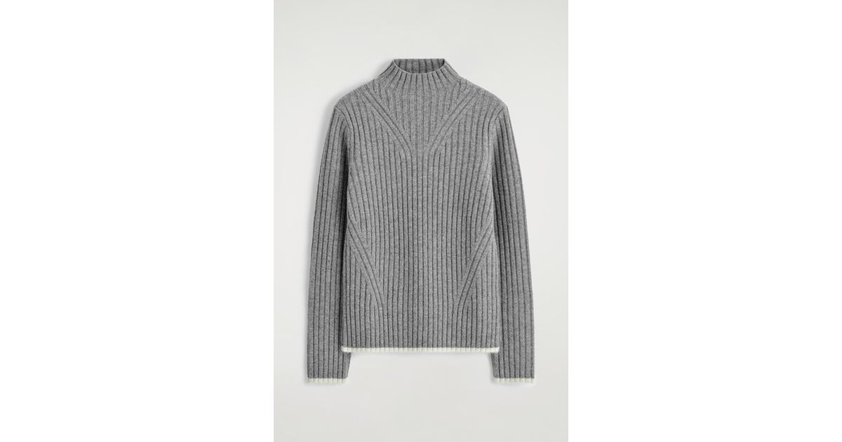 COS Ribbed Wool Funnel-Neck Jumper in Grey | Lyst UK