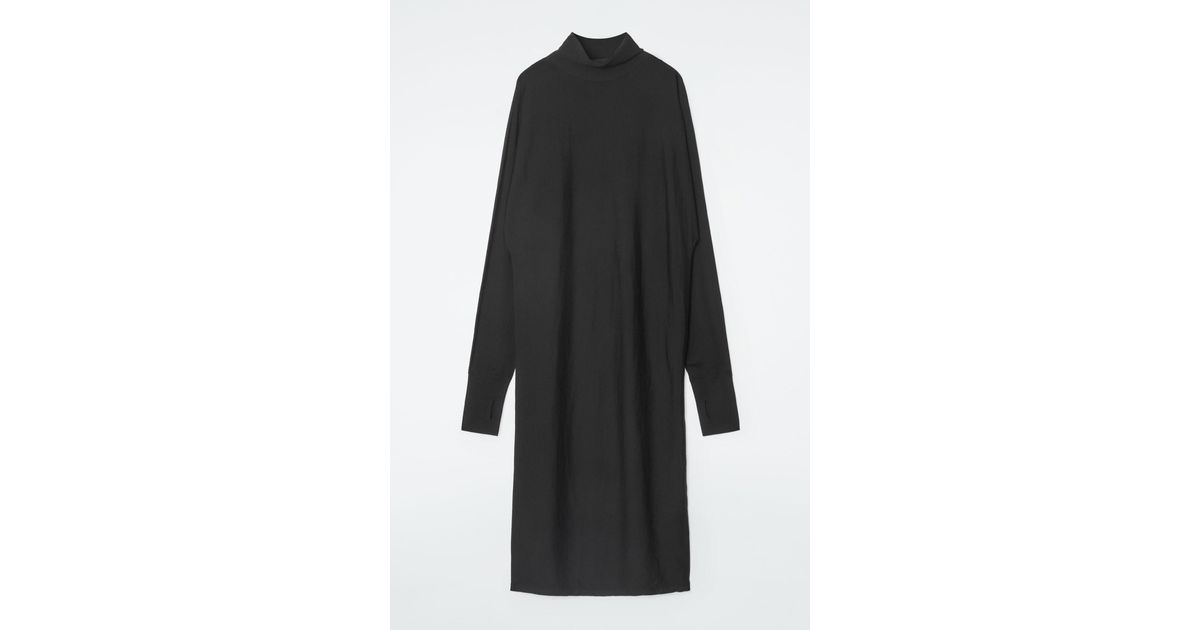 COS The Funnel-neck Merino Wool Dress in Black | Lyst