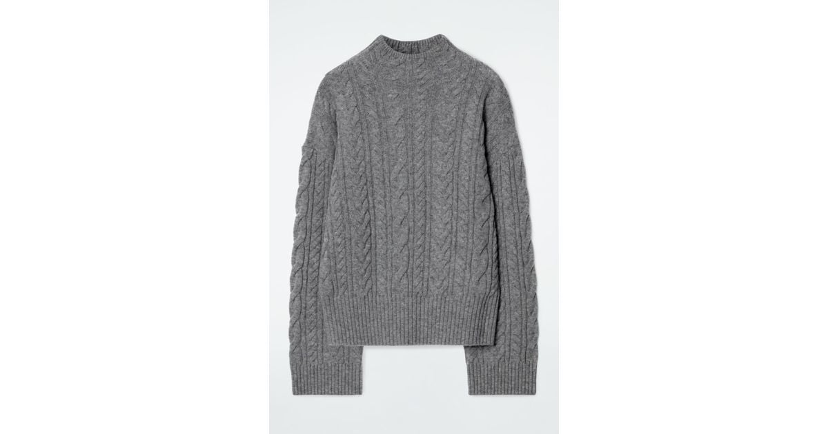 COS Cable-knit Wool Funnel-neck Sweater in Gray | Lyst
