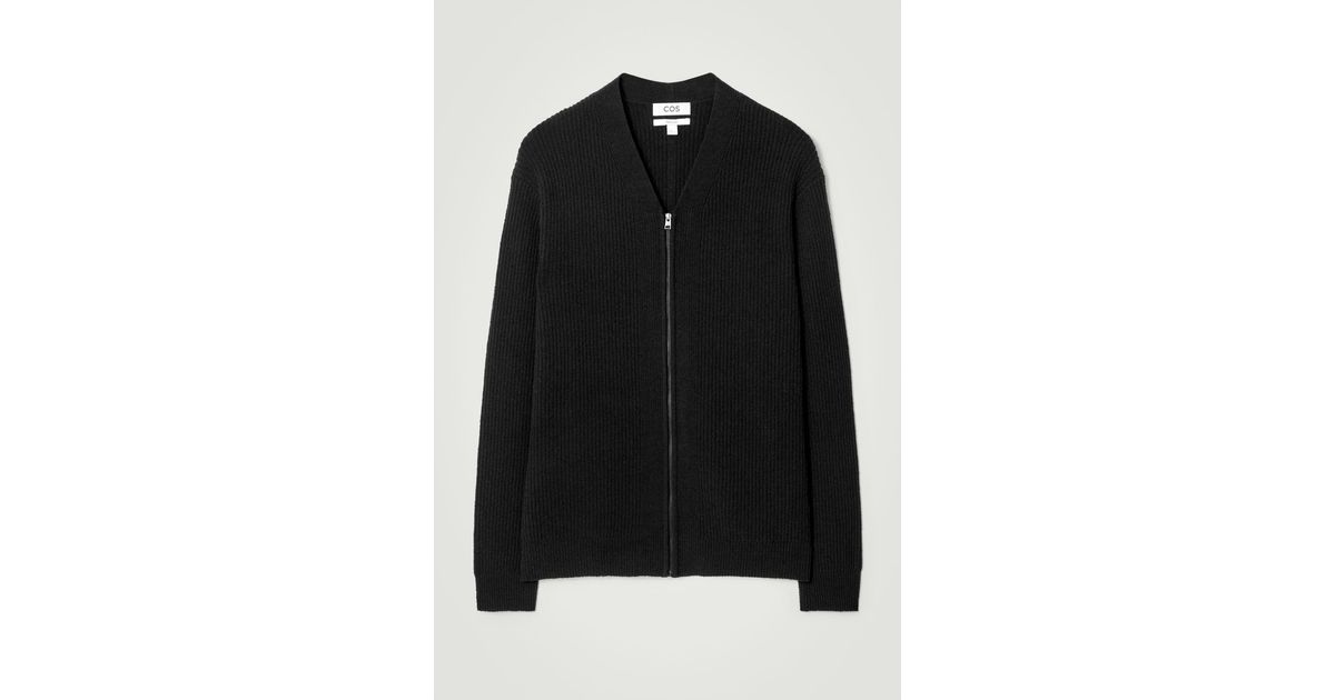 COS Bouclé-knit V-neck Zip-up Cardigan in Black for Men | Lyst