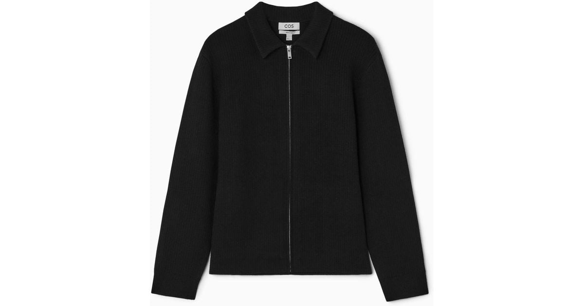 COS Ribbed Wool Zip-up Jacket in Black for Men | Lyst