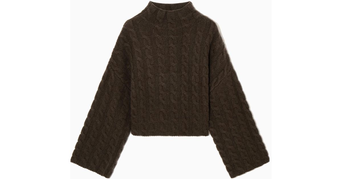 COS Cable-knit Turtleneck Sweater in Brown | Lyst