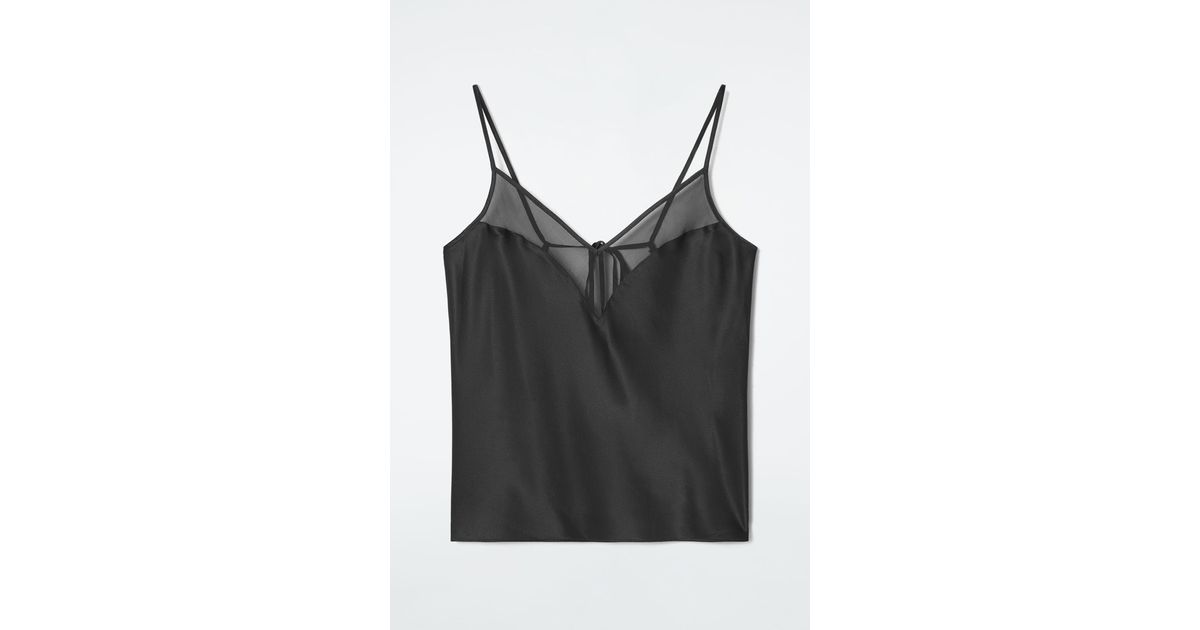 COS Sheer-panel Silk Cami Top in Black | Lyst