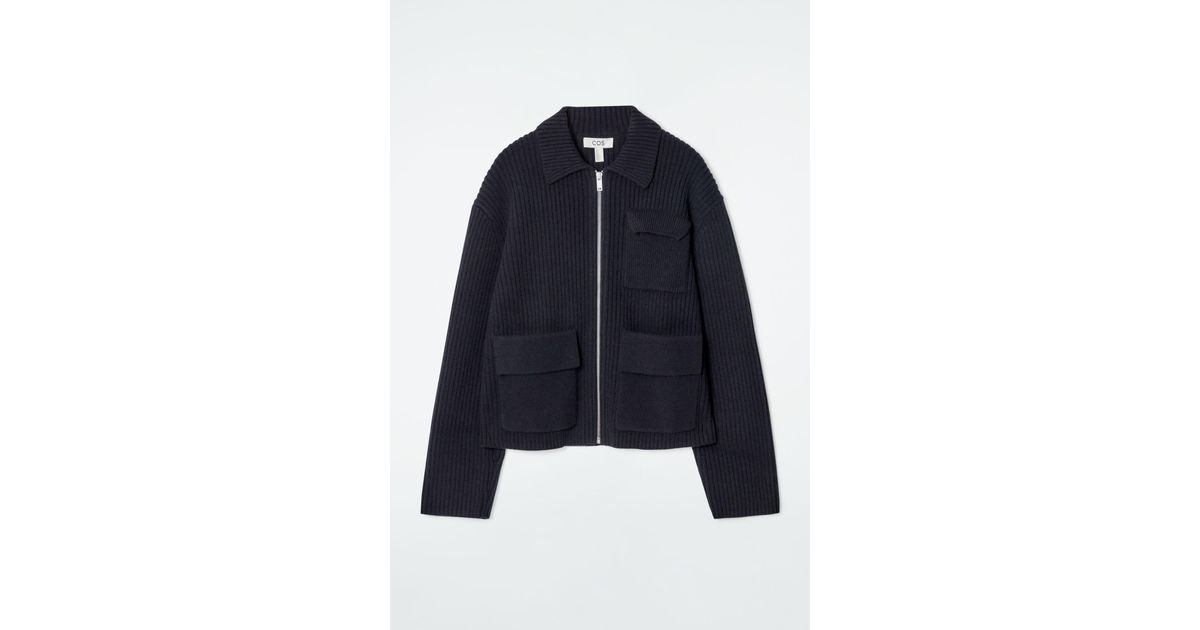 COS Ribbed Merino Wool Utility Jacket in Blue | Lyst