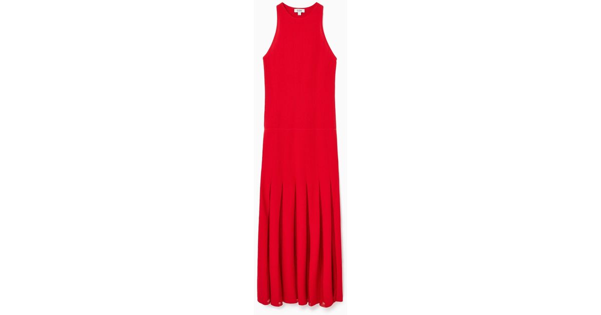 COS Pleated Racer-neck Maxi Dress in Red | Lyst
