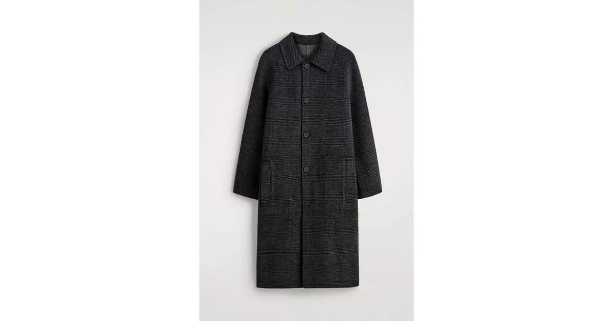 COS Reversible Checked Herringbone Wool Coat in Black for Men | Lyst